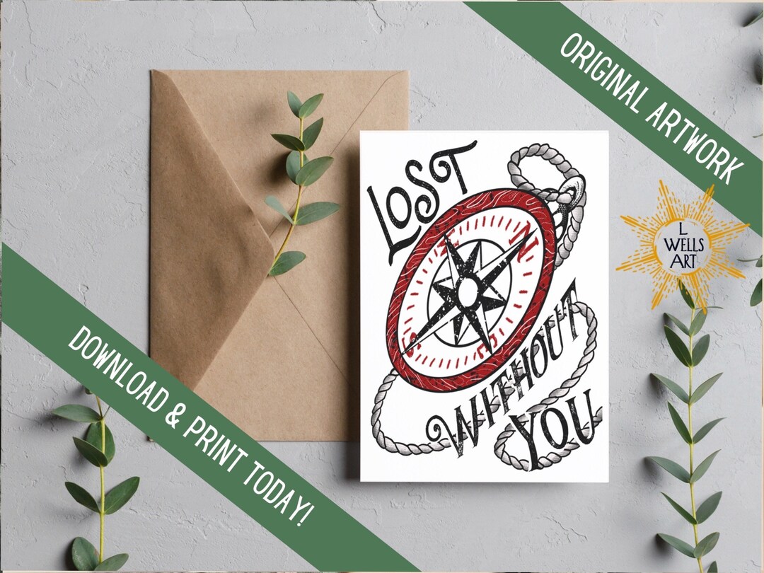 Tattoo Flash Art, Compass Illustration Printable Valentines Greeting ...