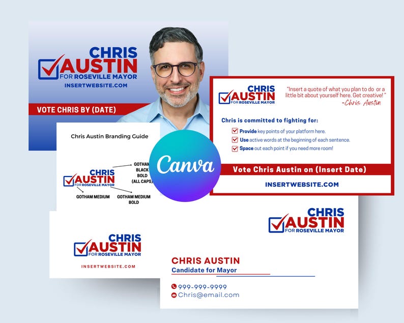 Editable Political Campaign Kit: Canva Templates, Branding & Logo (PDF ...