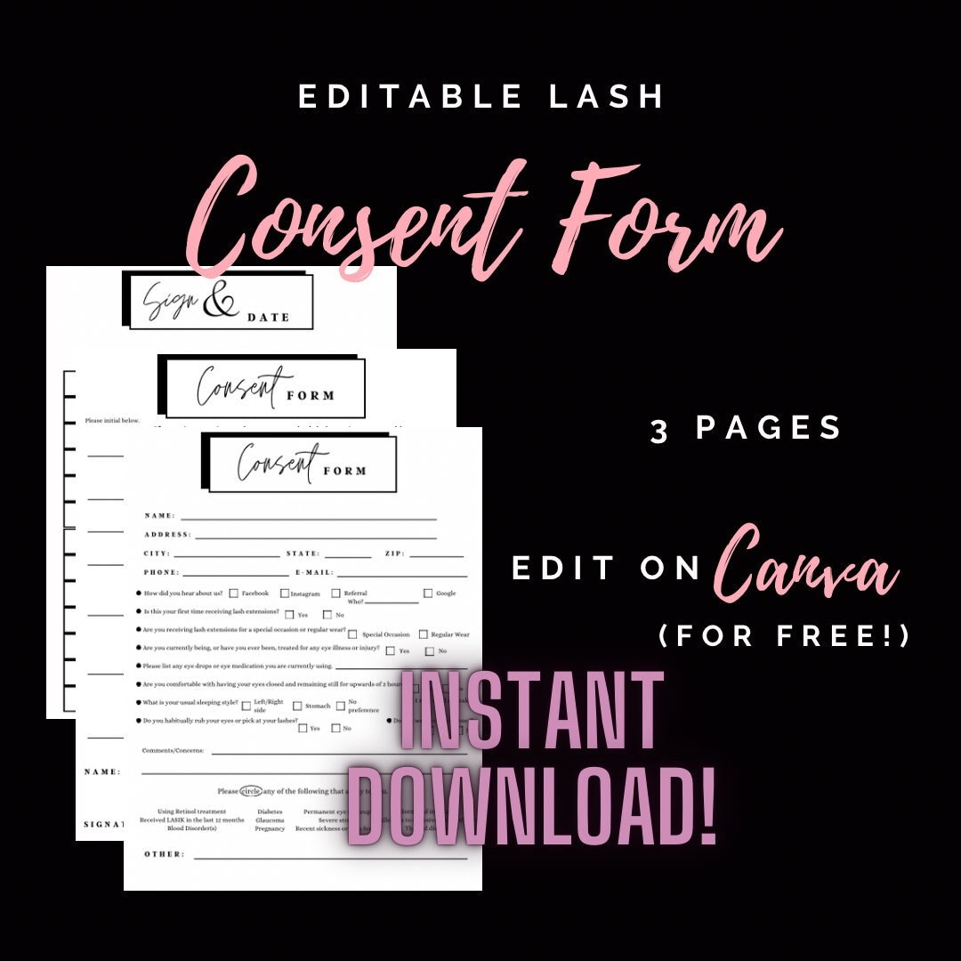 EDITABLE Lash Client Consent Form Light | Lash Record Forms | Beauty Documents | Liability ...