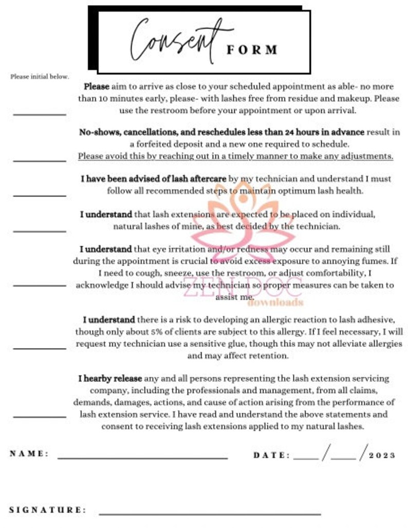 EDITABLE Lash Client Consent Form Light | Lash Record Forms | Beauty ...