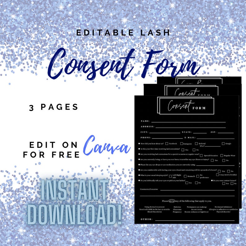 EDITABLE Lash Client Consent Form Dark | Lash Record Forms | Beauty Documents | Liability Waiver ...