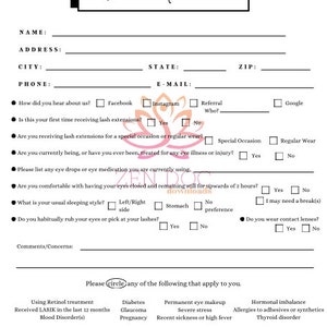 EDITABLE Lash Client Consent Form Light | Lash Record Forms | Beauty ...