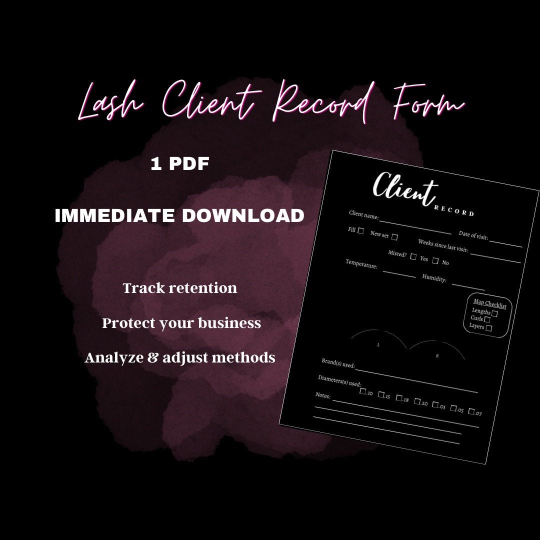 LASH Client Record Form DARK | Digital Download | Lash Tech | Client ...