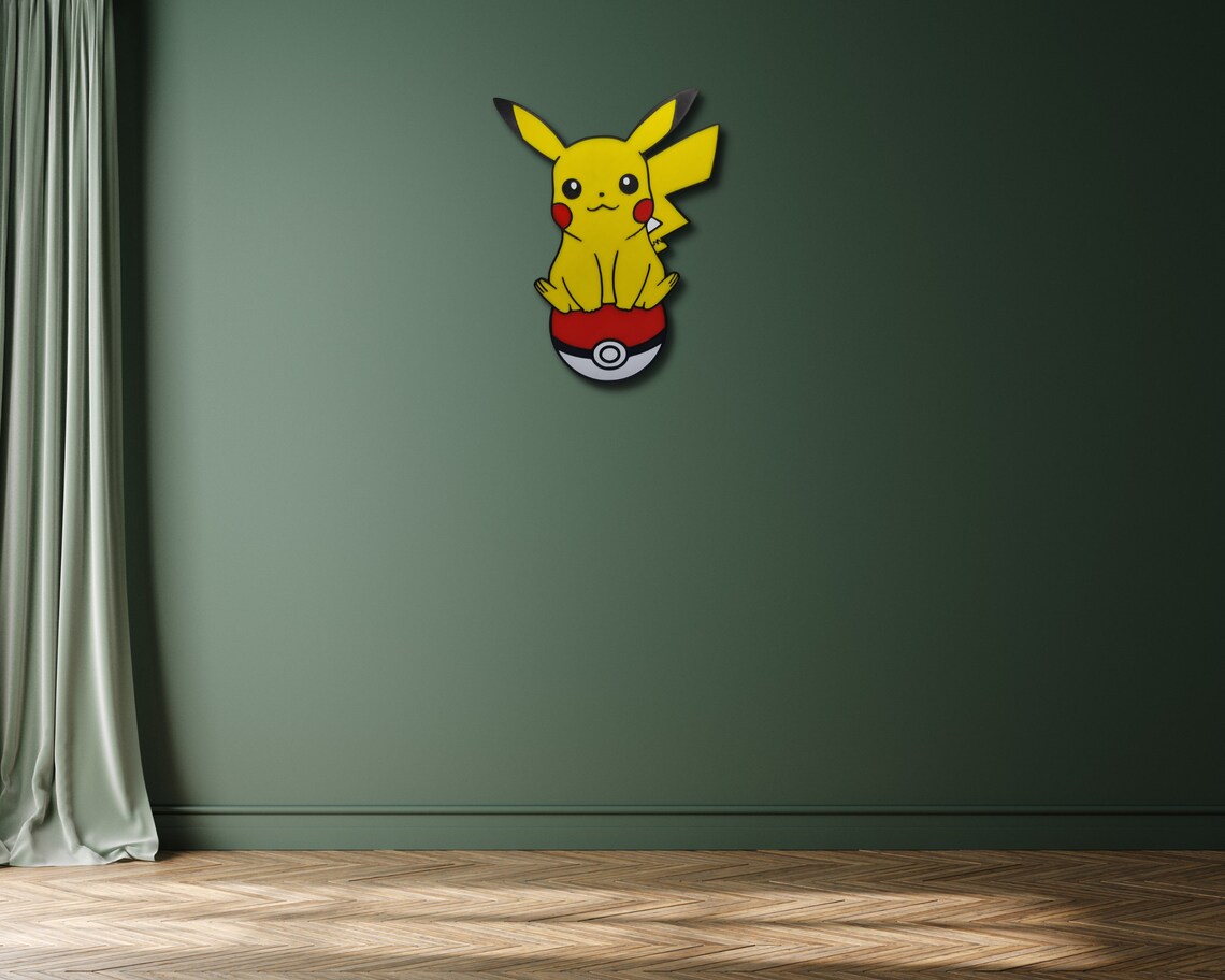 Pokemon Pikachu Style Wall Art, Pikachu Sat on a Pokeball , Nintendo ...