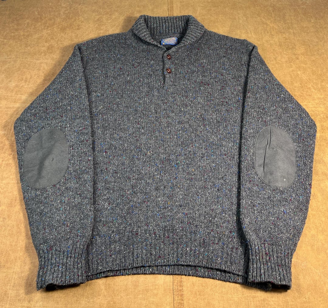 Vintage 80’s Pendleton Shawl Collar Button up Elbow Patches Virgin Wool ...