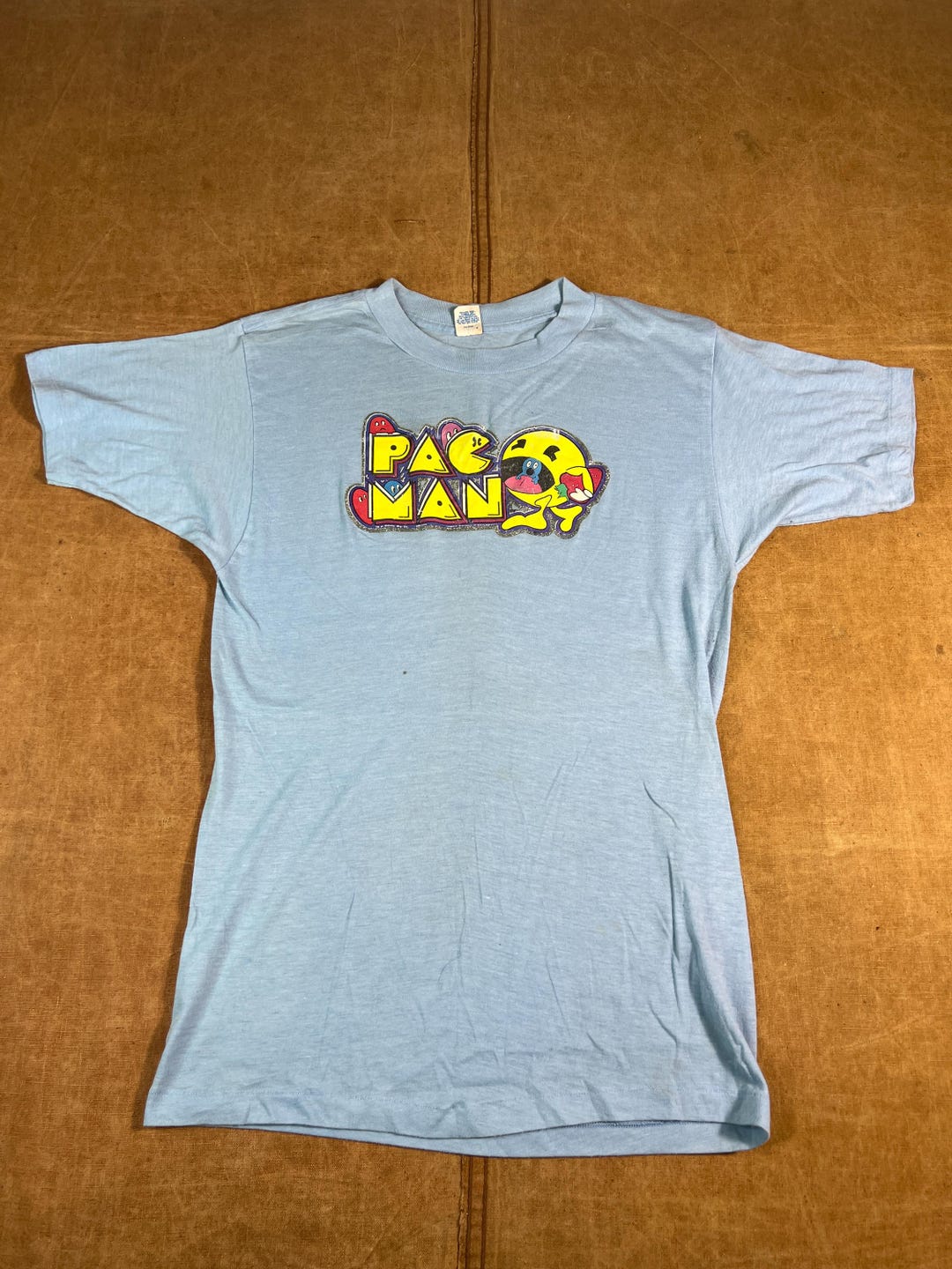 Vintage 70s Pac Man Video Game Iron on Single Stitch Made in USA Blue ...