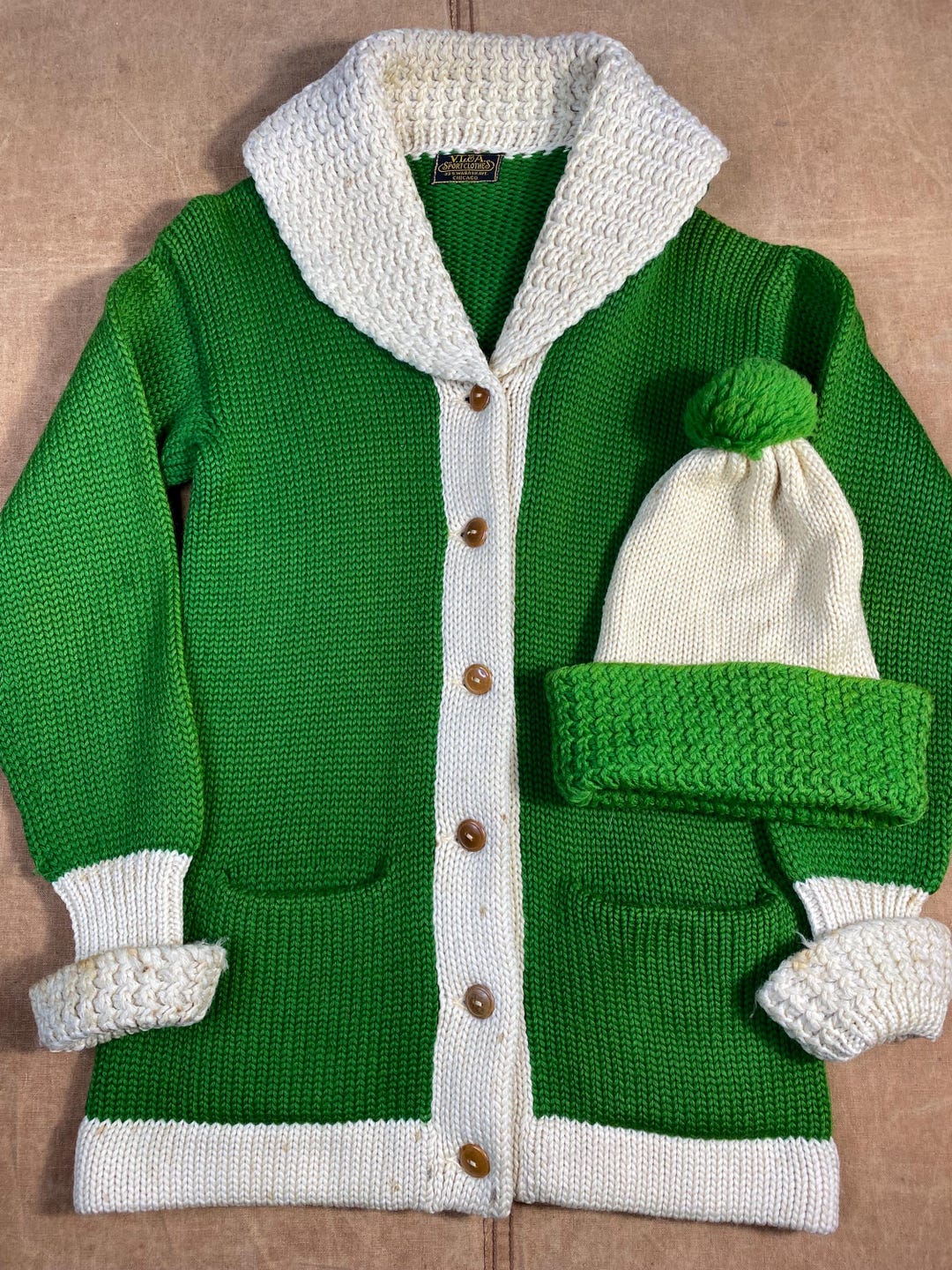 Vintage Women’s Hand Knit Shawl Collar Carnival Sweater Set 1920s 1930s ...
