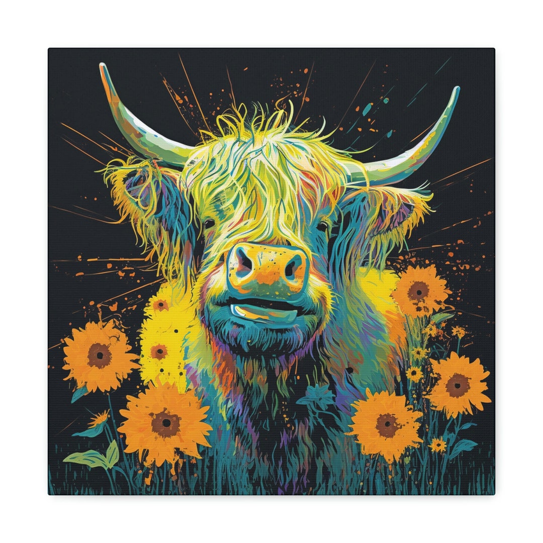 Neon Highland Cow Print Highland Cow Art Highland Cow - Etsy