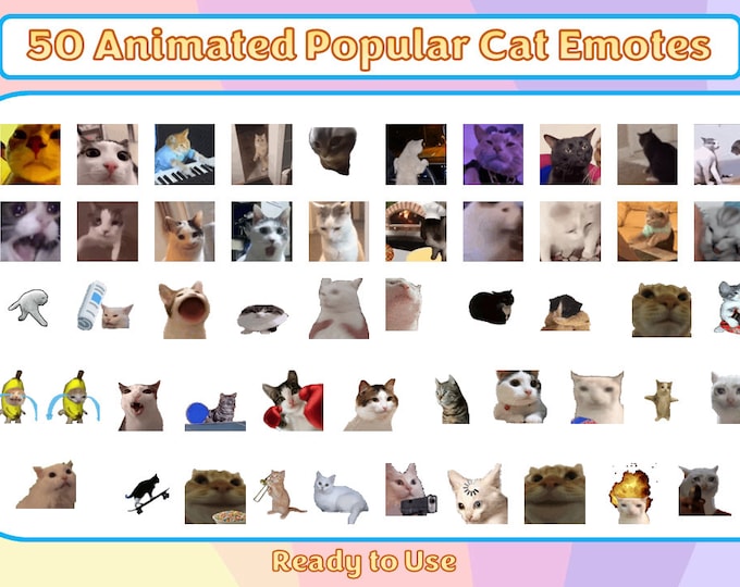 50 Popular Animated Cat Emotes Pack | Twitch Meme Emotes | Discord ...