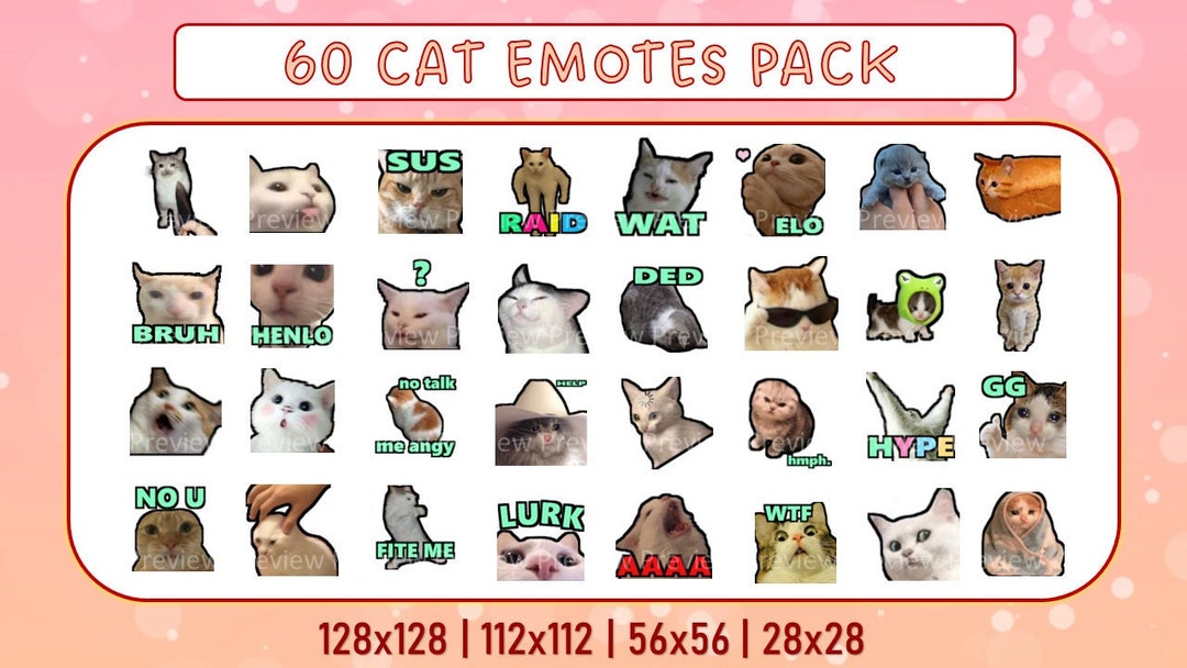 60 Funny Cat Emotes Pack for Twitch and Discord | Twitch Meme Emotes ...