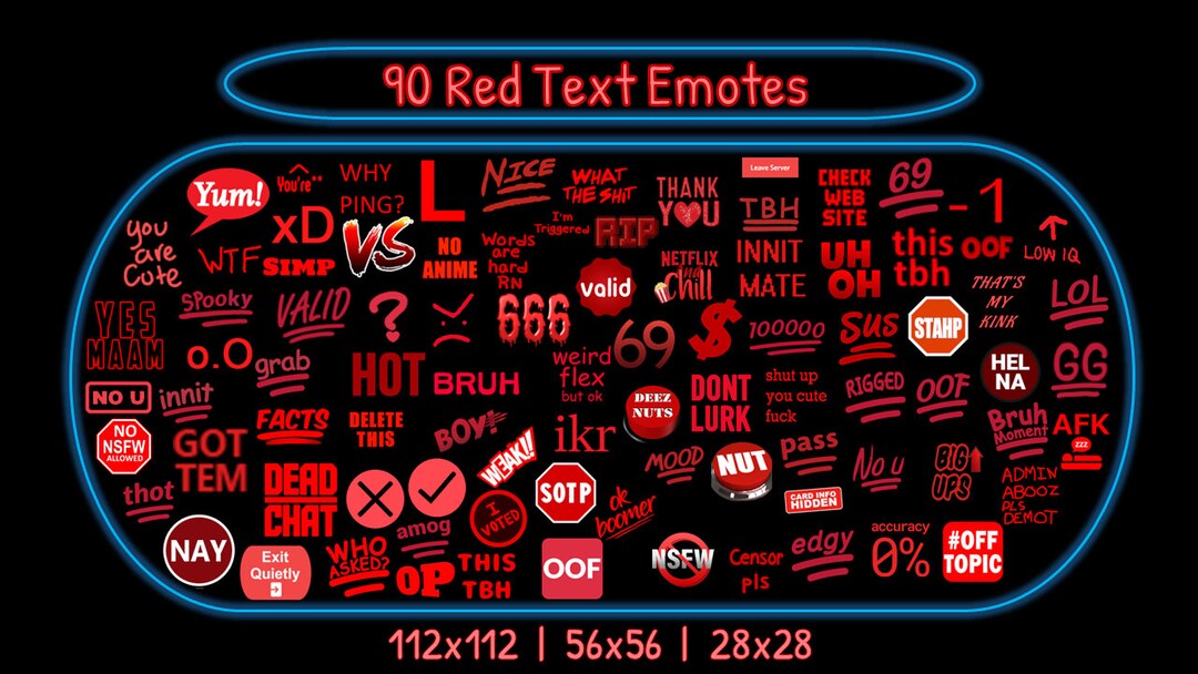 90 Red Text Emotes Pack | Twitch Emotes | Discord Emotes | Text Emotes ...