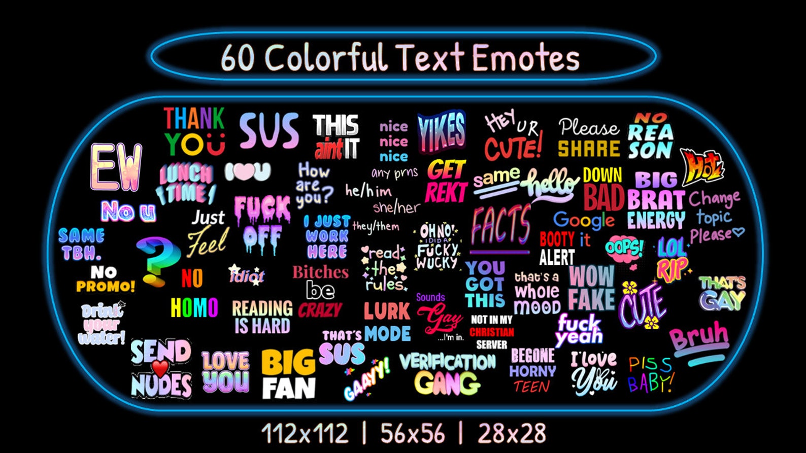 60 Colorful Text Emotes Pack | Twitch Emotes | Discord Emotes | Text ...