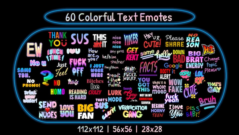 60 Colorful Text Emotes Pack | Twitch Emotes | Discord Emotes | Text ...
