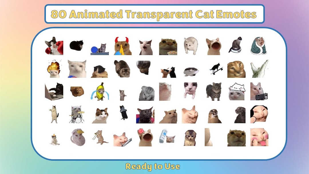 80 Animated Cat Emotes Pack | Transparent BG | Twitch Meme Emotes ...