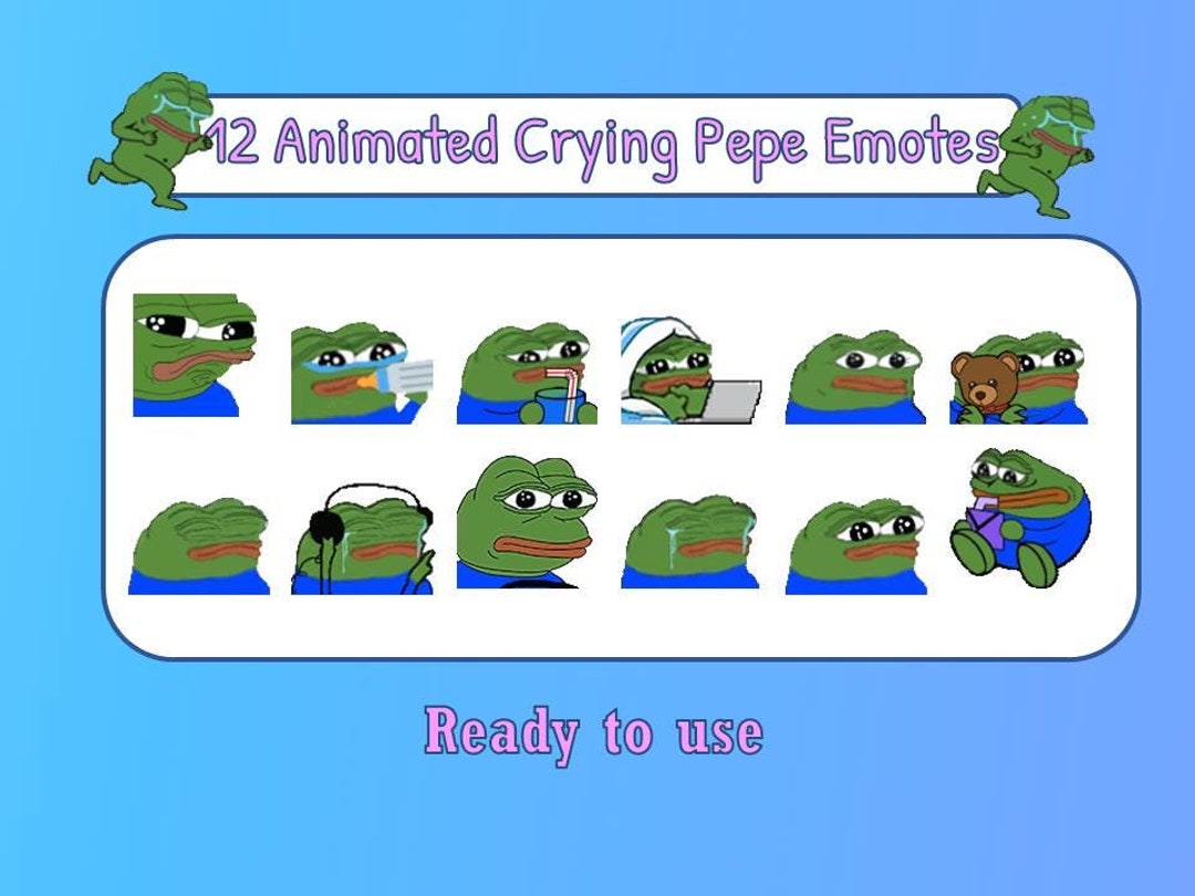 12 Animated Crying Pepe Emotes Pack + 2 Bonus | Twitch Meme Emotes ...