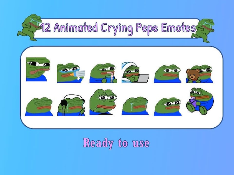 12 Animated Crying Pepe Emotes Pack + 2 Bonus | Twitch Meme Emotes ...