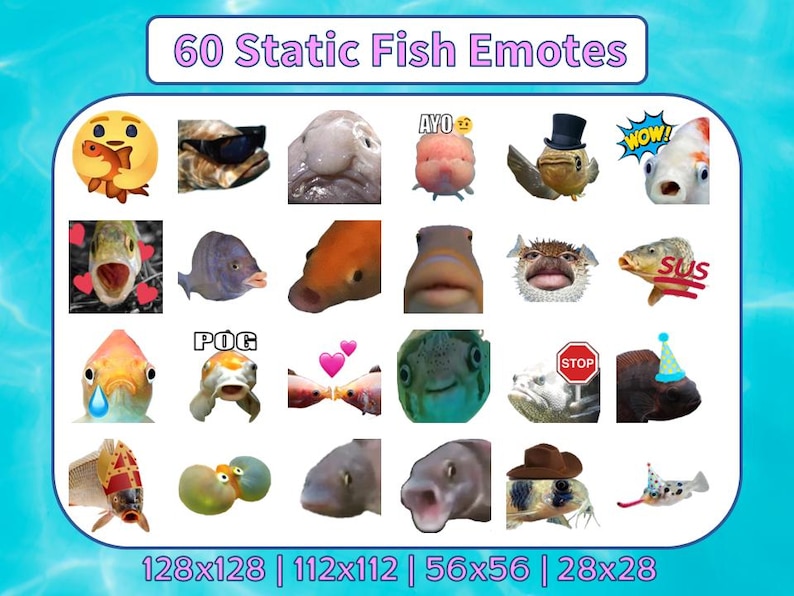 60 Fish Emotes Pack | Static | Twitch Emotes | Discord Emotes | Text ...