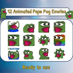 12 Animated Pepe Pog Emotes Pack + 2 Bonus | Twitch Meme Emotes ...