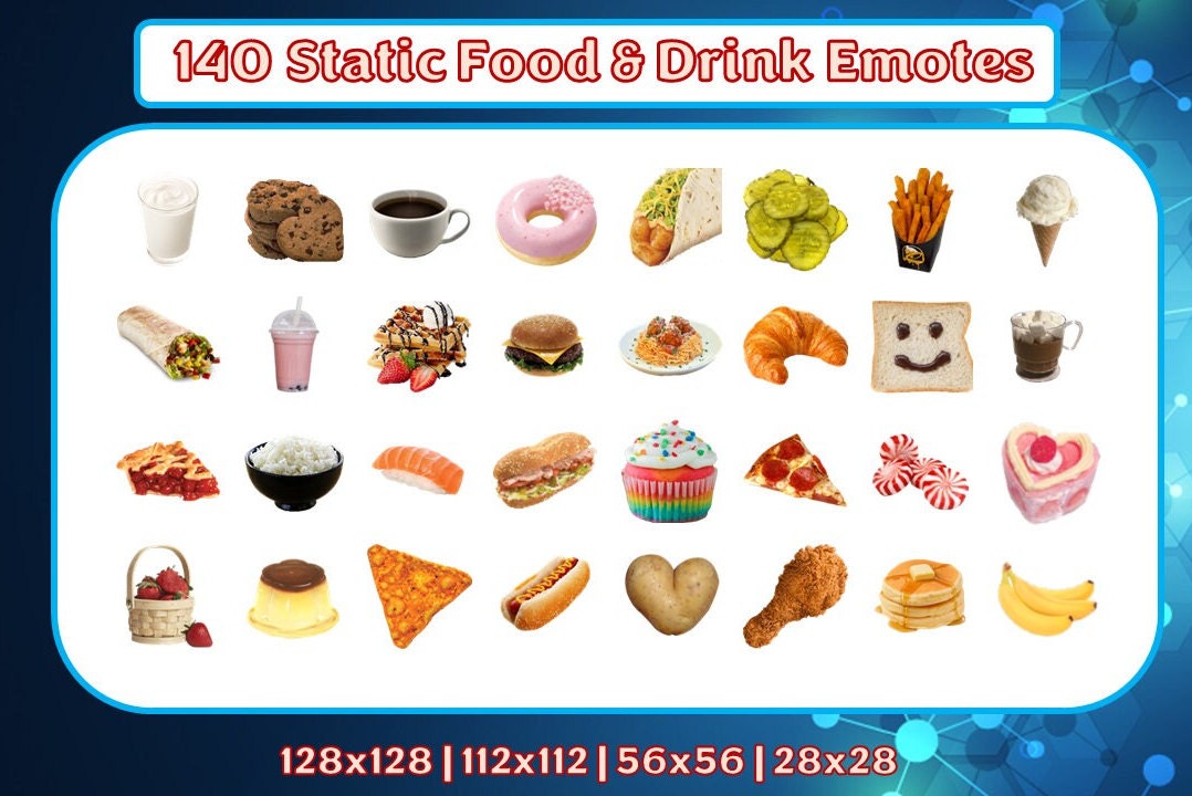140 Static Food & Drink Emote Pack Realistic Twitch Emotes Discord ...