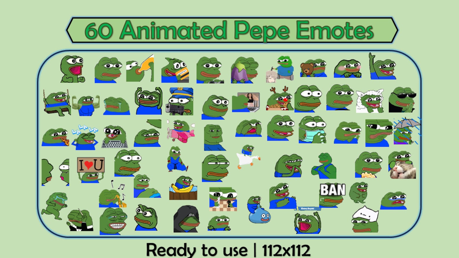 60 Animated Pepe Emotes Pack for Twitch and Discord #1 | Twitch Meme ...