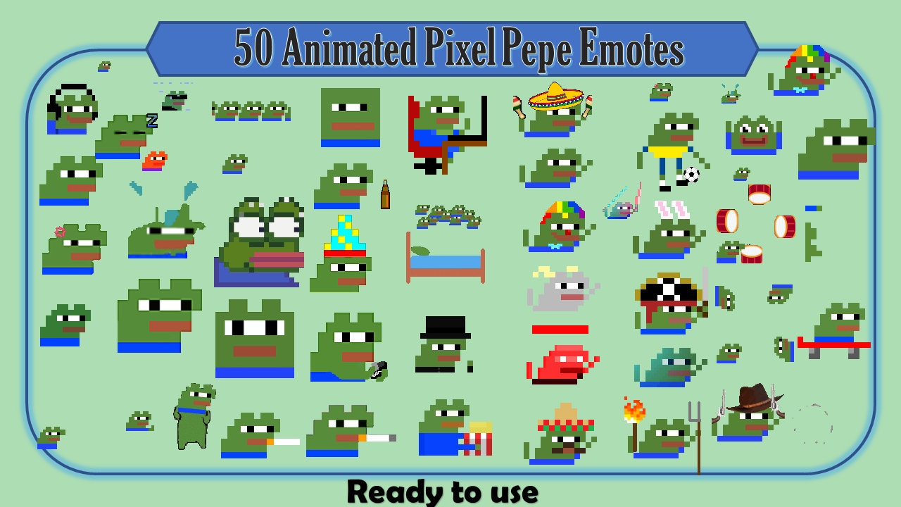 50 Animated Pixel Pepe Emotes Pack | Twitch Emotes | Discord Emotes ...