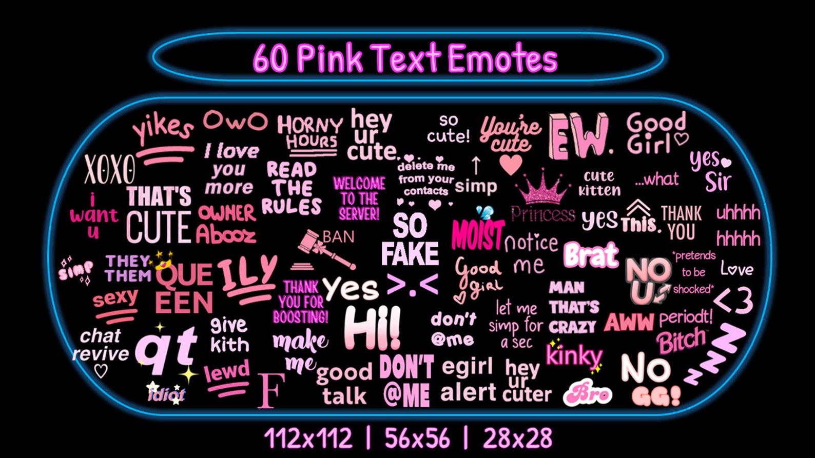 60 Pink Text Emotes Pack | Twitch Emotes | Discord Emotes | Text Emotes ...