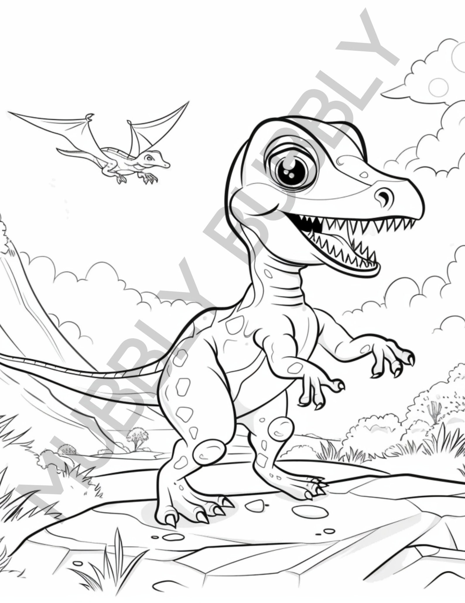 20 Dinosaur Coloring Pages - Etsy