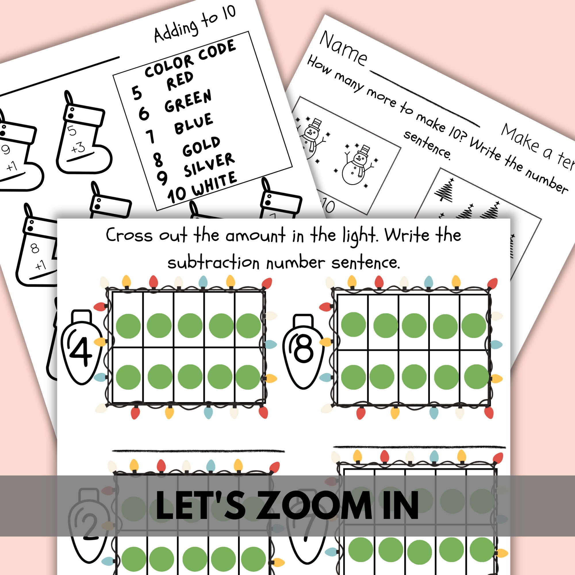 Holiday Adding and Subtracting Within 10, Christmas Adding and ...
