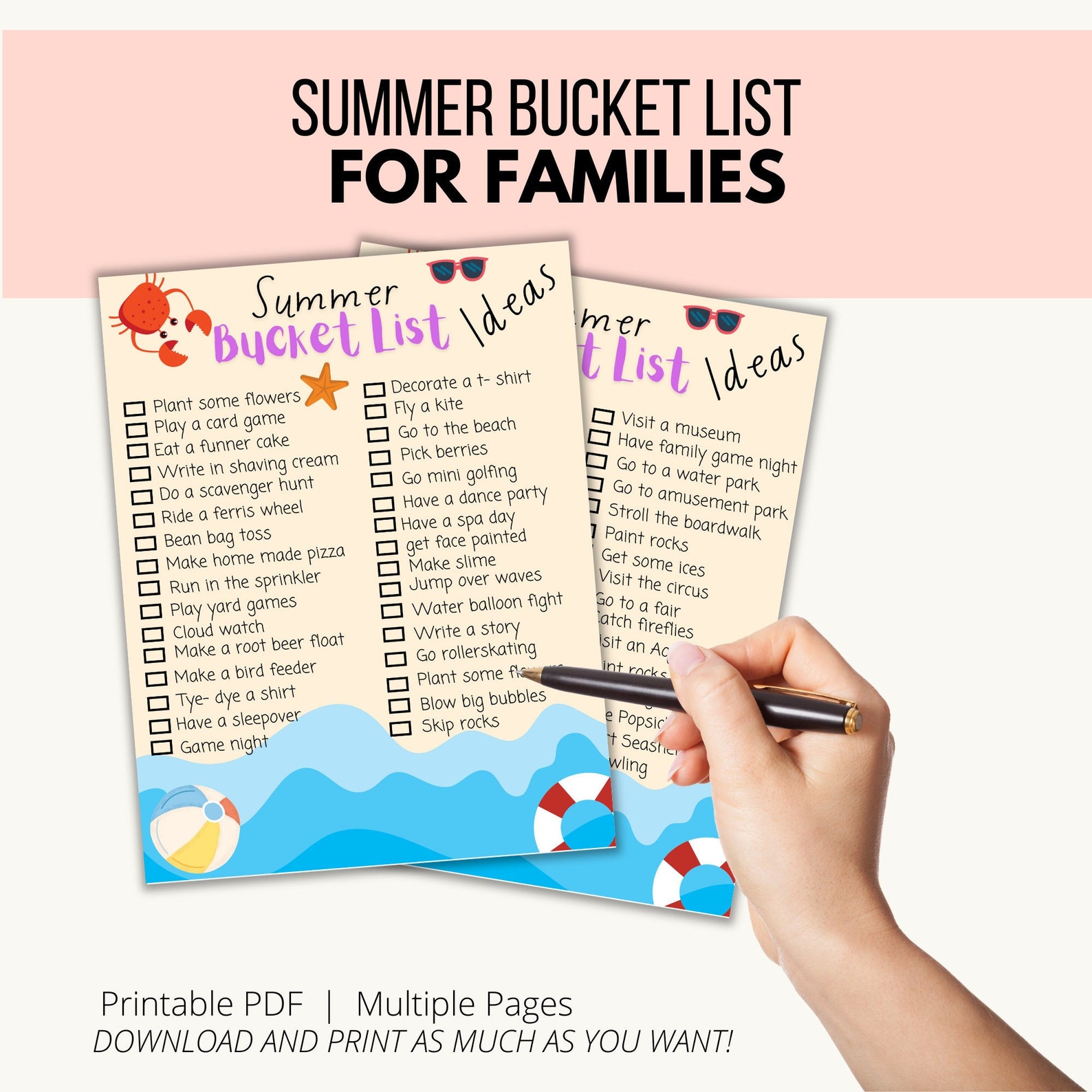 Summer Bucket List for Families, Family Runner Bucket List Printable ...
