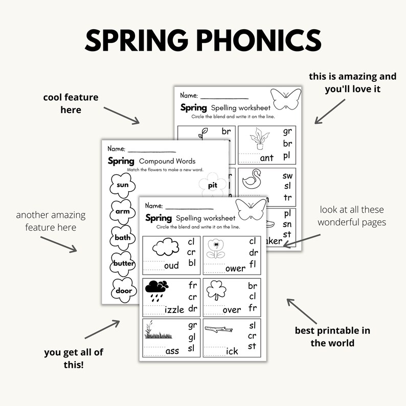 Spring Worksheets Pdf, Spring Printable for First Grade, Educational Spring Printables, Second ...