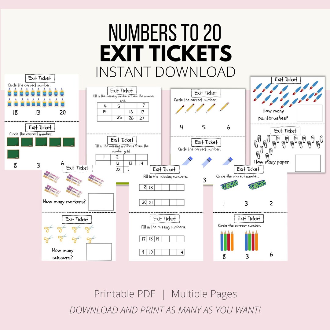 Number Sense Exit Tickets, Primary Math Numbers 1-20 (printable PDF) - Etsy