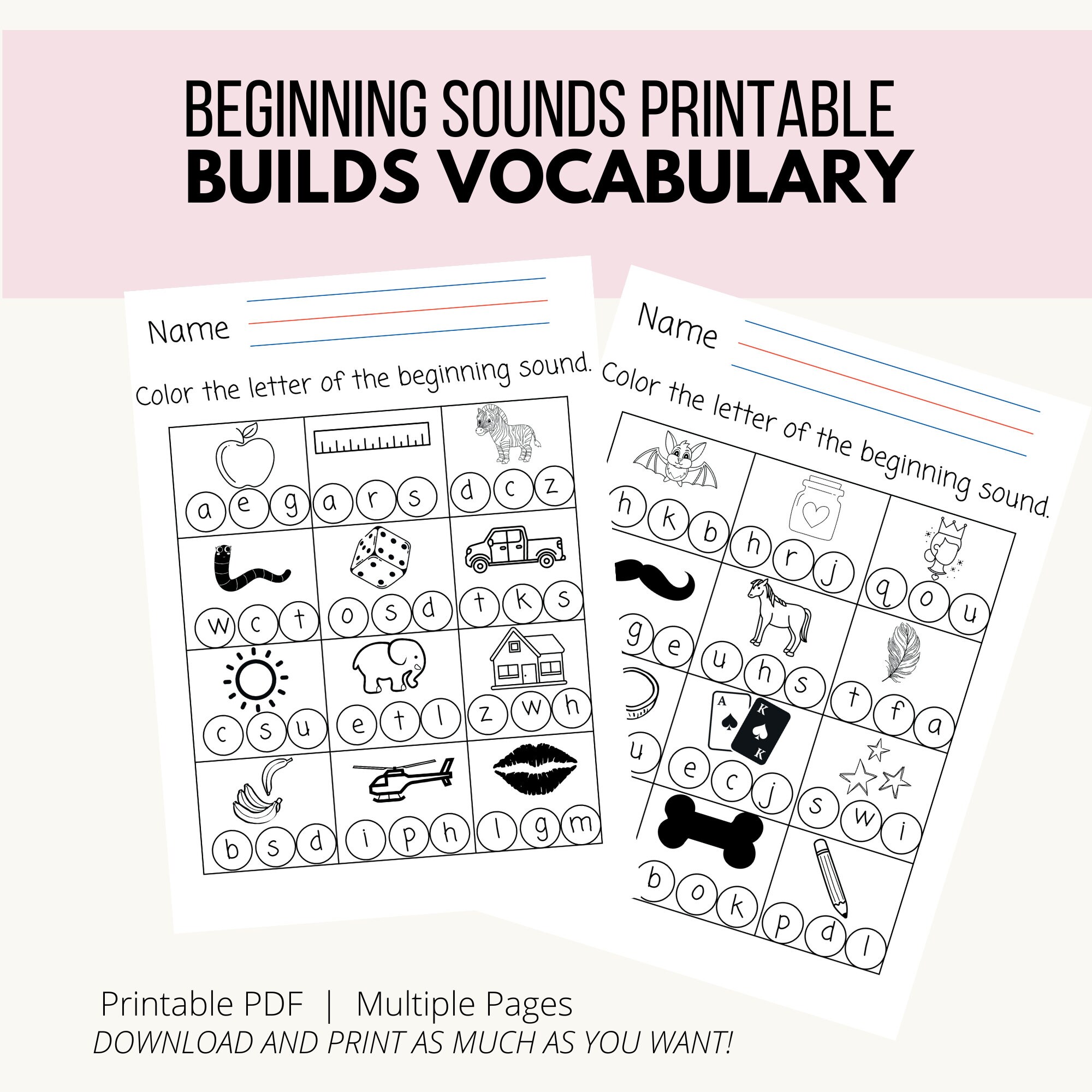 Beginning Sound Worksheets First Grade Kindergarten - Etsy