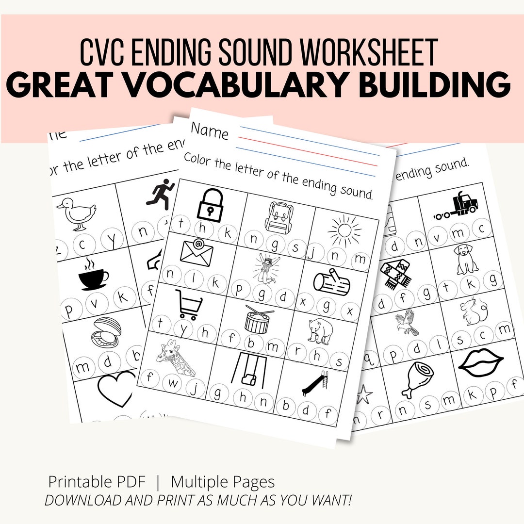 CVC Ending Sound Worksheet First Grade Ending Sound Kinder - Etsy