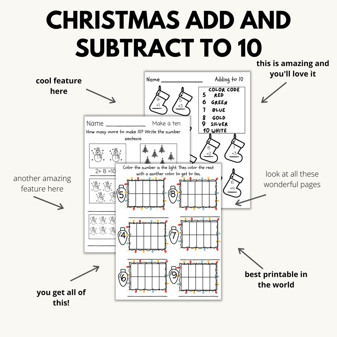 Christmas Themed Math Activities Adding and Subtracting Within 10 for ...
