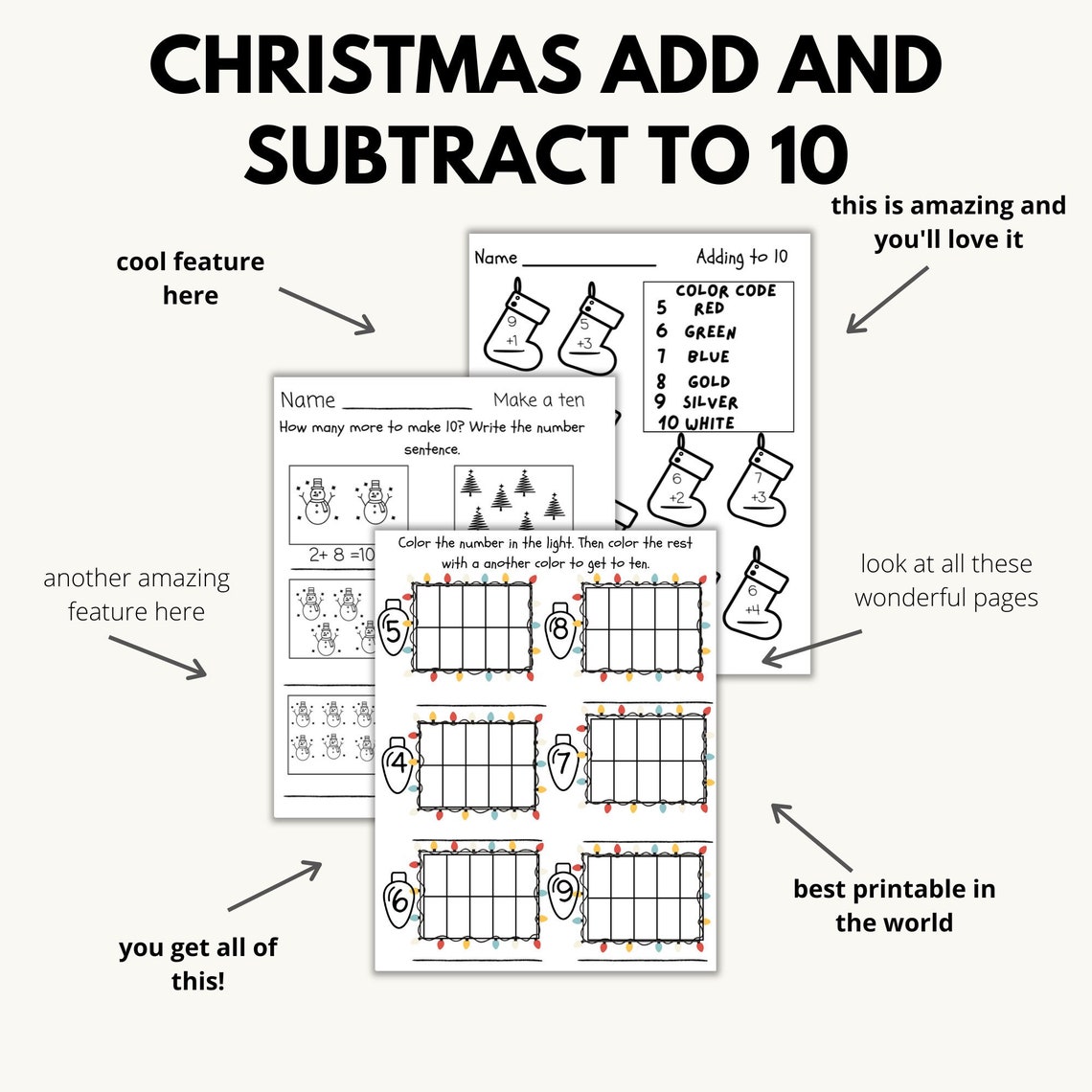 Holiday Adding and Subtracting Within 10 Christmas Adding and - Etsy