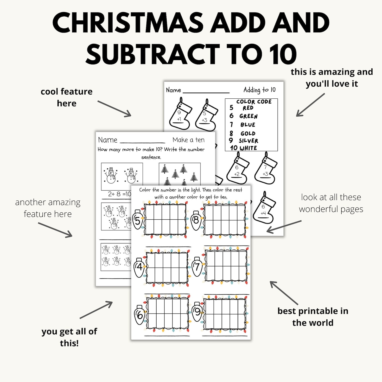 Holiday Adding and Subtracting Within 10, Christmas Adding and ...