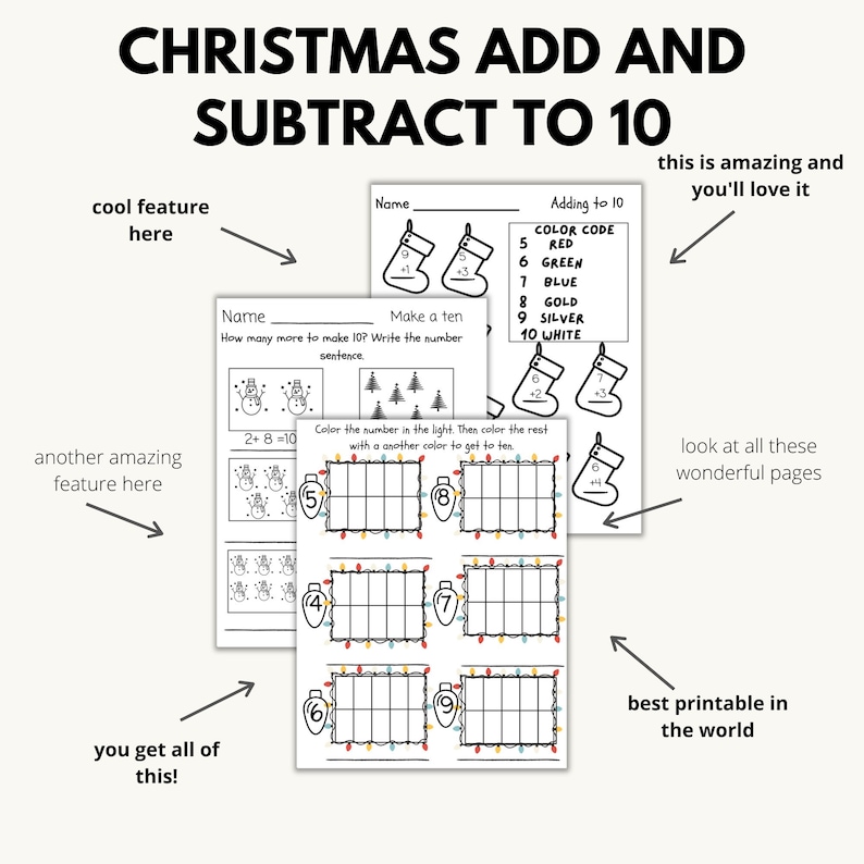 Holiday Adding and Subtracting Within 10, Christmas Adding and ...