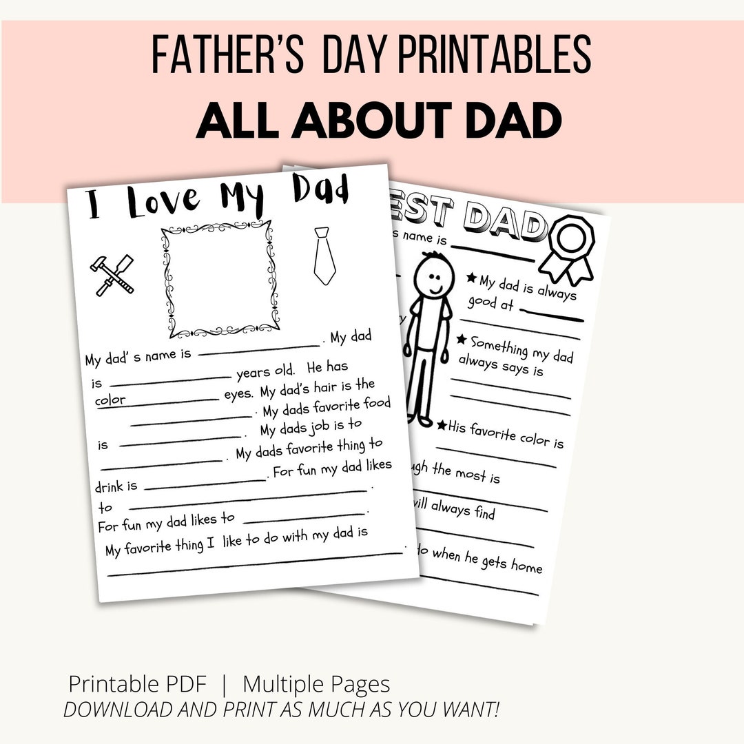 Best Dad Ever Printable, All About Dad Printable, Father's Day ...