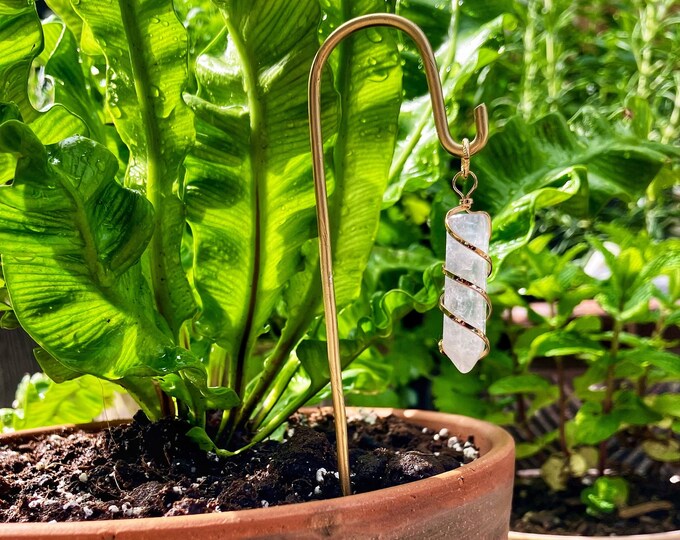 Quartz Gold Wire Wrapped Plant Stake, Plant Accessories, Boho Plant ...