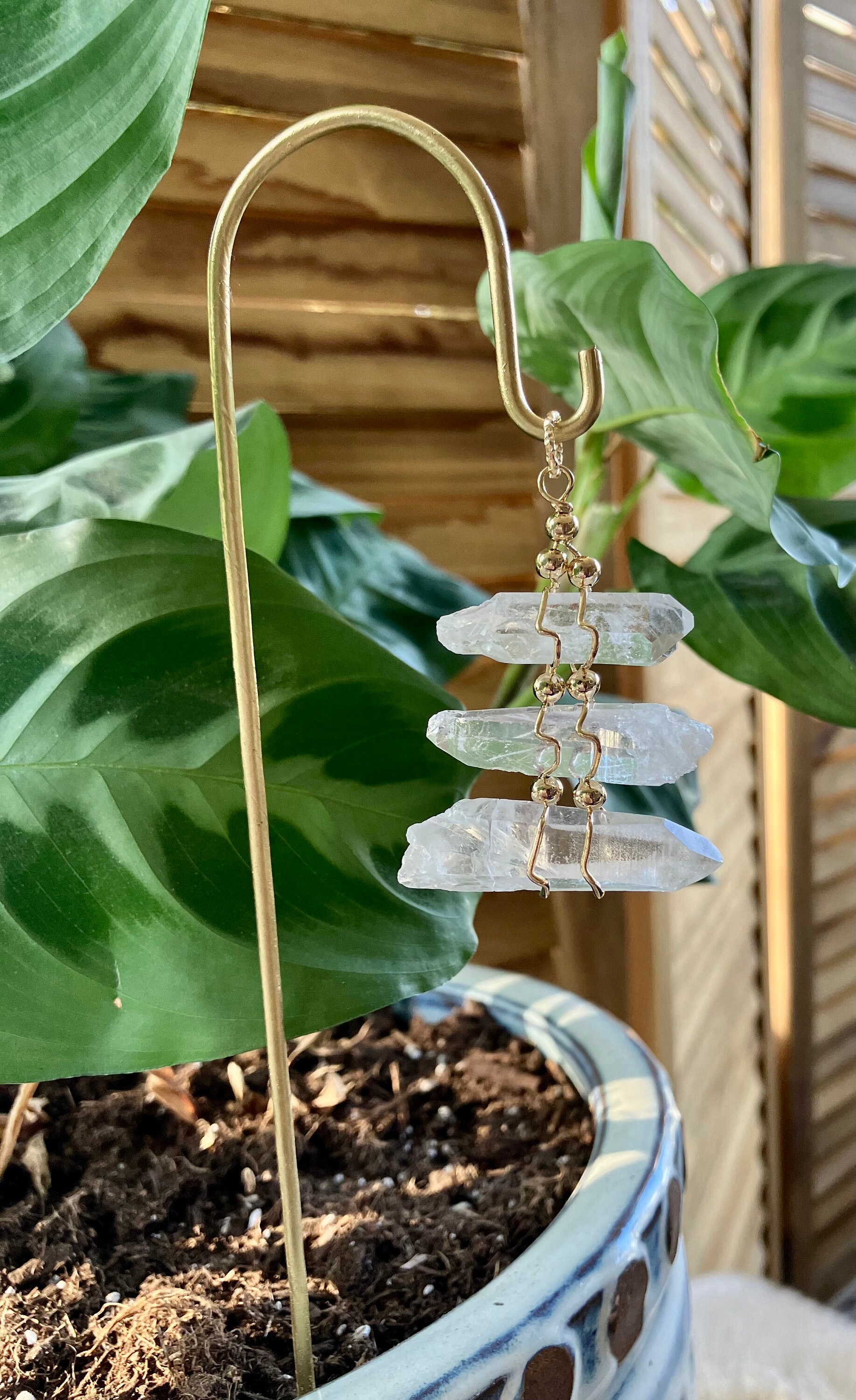 Crystal Plant Stake Gold Triple Quartz Plant Stake Planter - Etsy