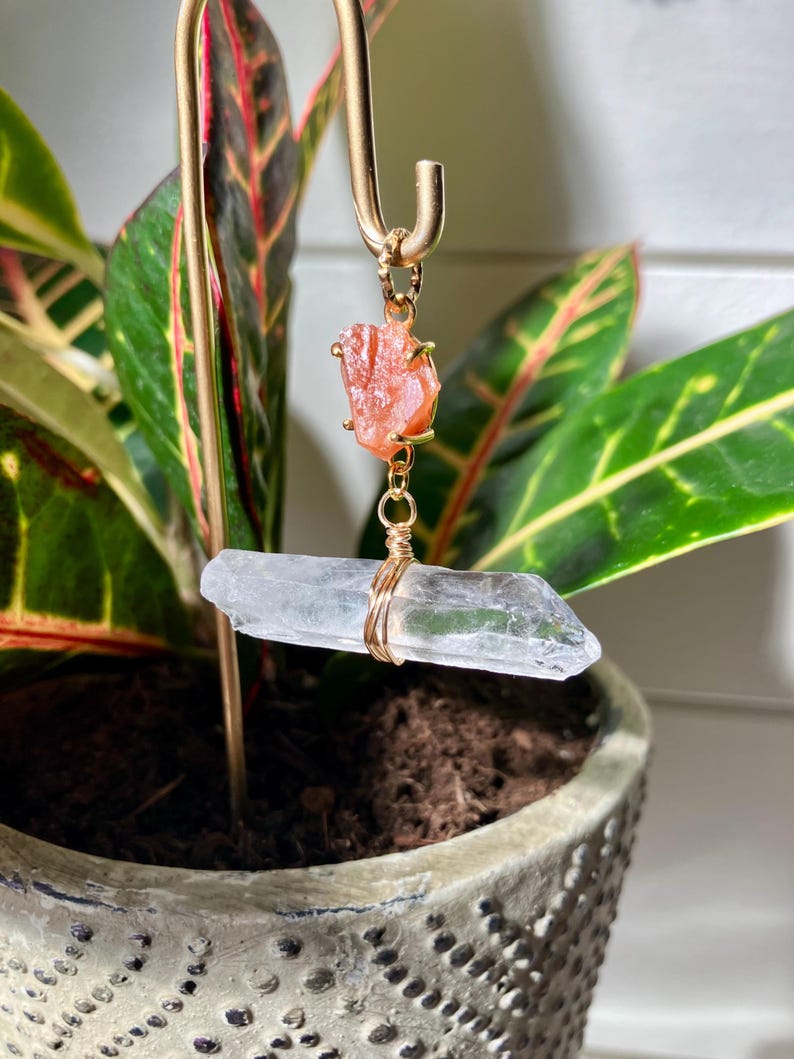 Sunstone and Lemurian Quartz Crystal Plant Stake - Etsy