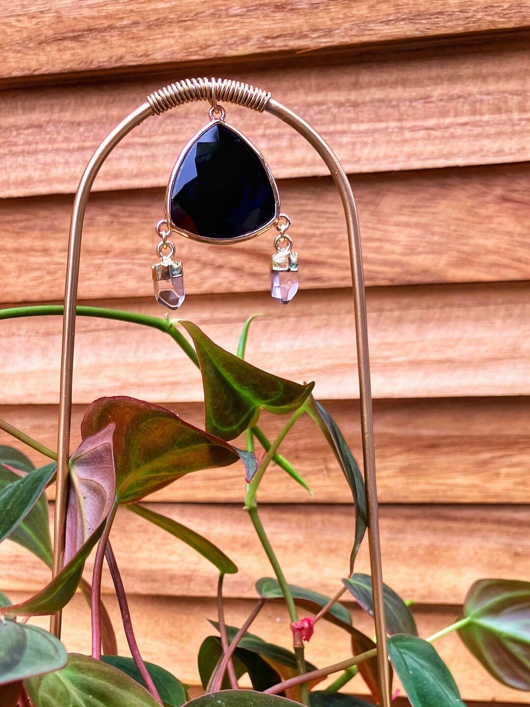 Black Obsidian Plant Crystal Arch, Suncatcher Arch Trellis, Plant Decor ...