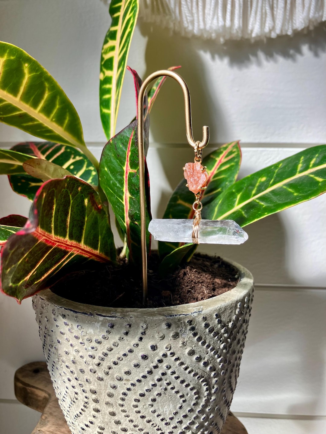 Sunstone and Lemurian Quartz Crystal Plant Stake - Etsy