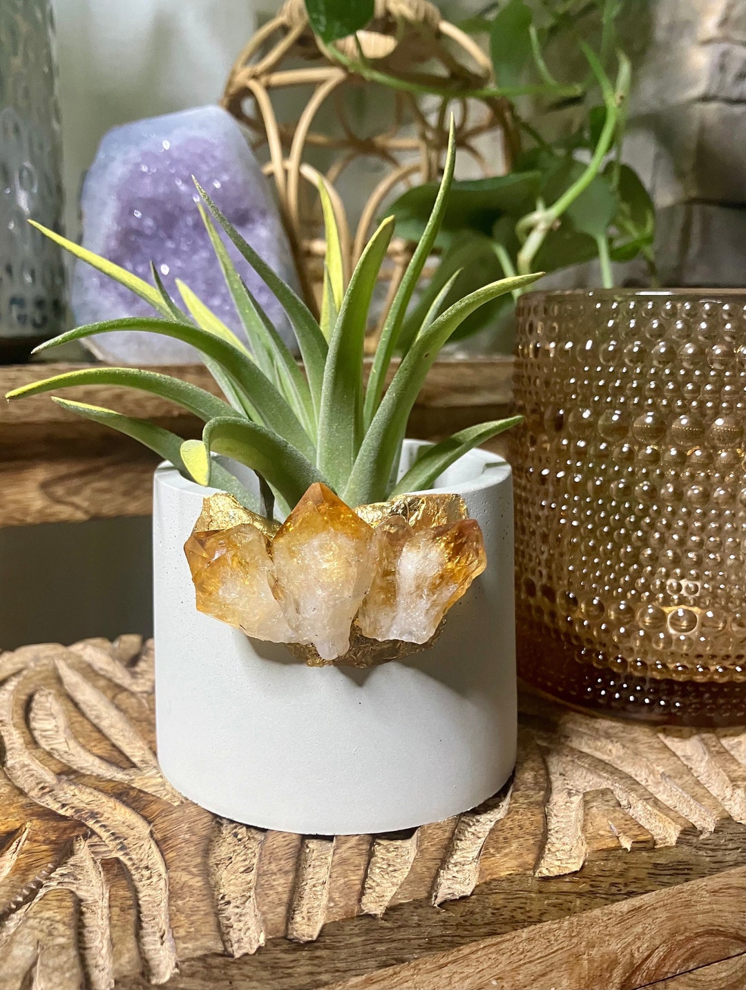 Citrine Geode Planter, Succulent Crystal Planter, Citrine Air Plant ...