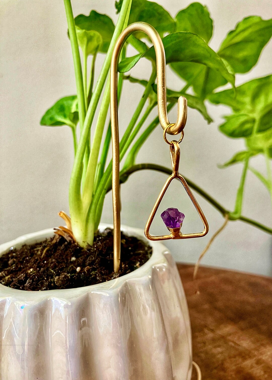 Amethyst Triangle Plant Stake, House Plant Decor, Wire Plant Stake ...