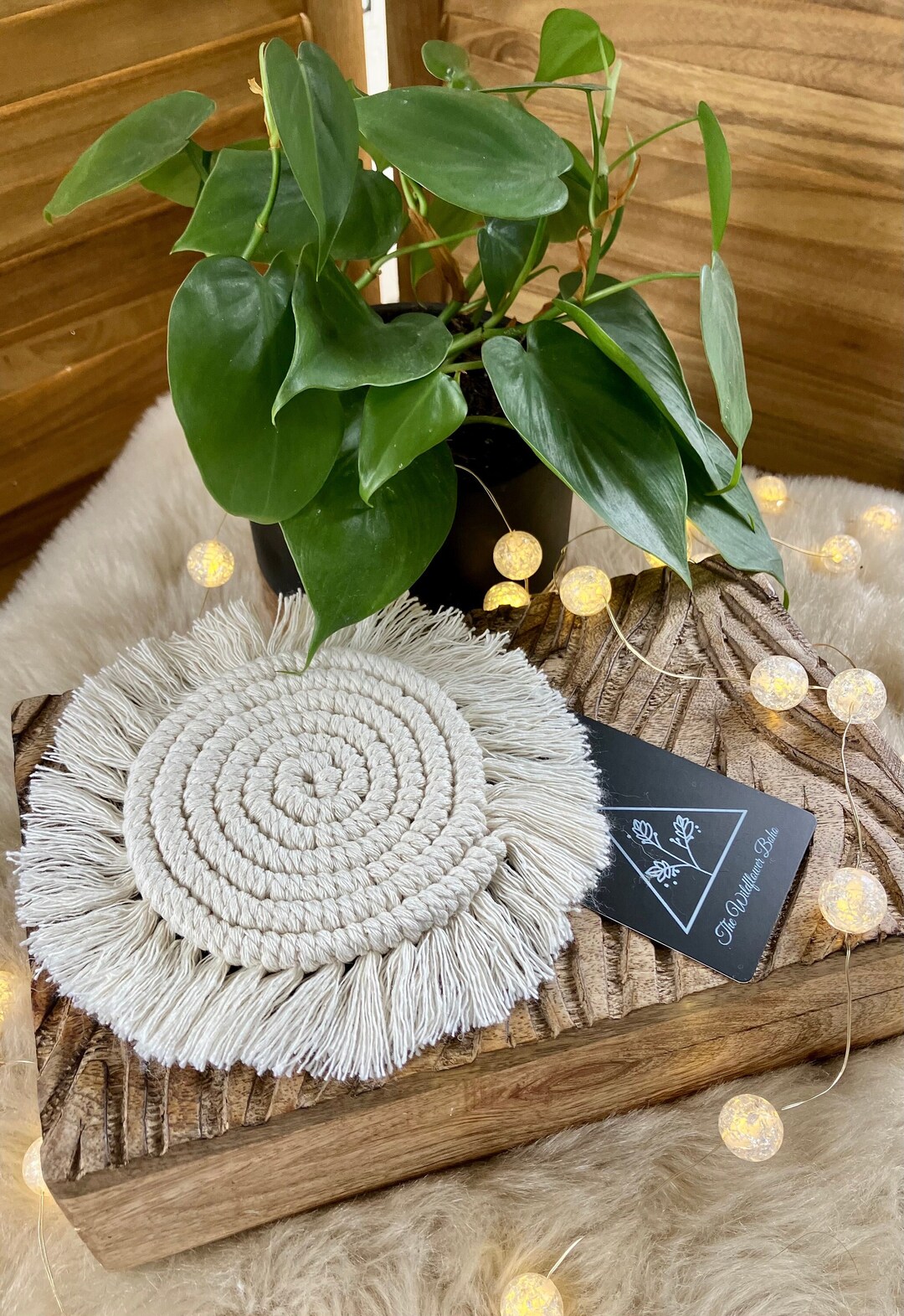 Macrame Coaster, Plant Tray, Boho Coaster, Decorative Tray, Bohemian ...