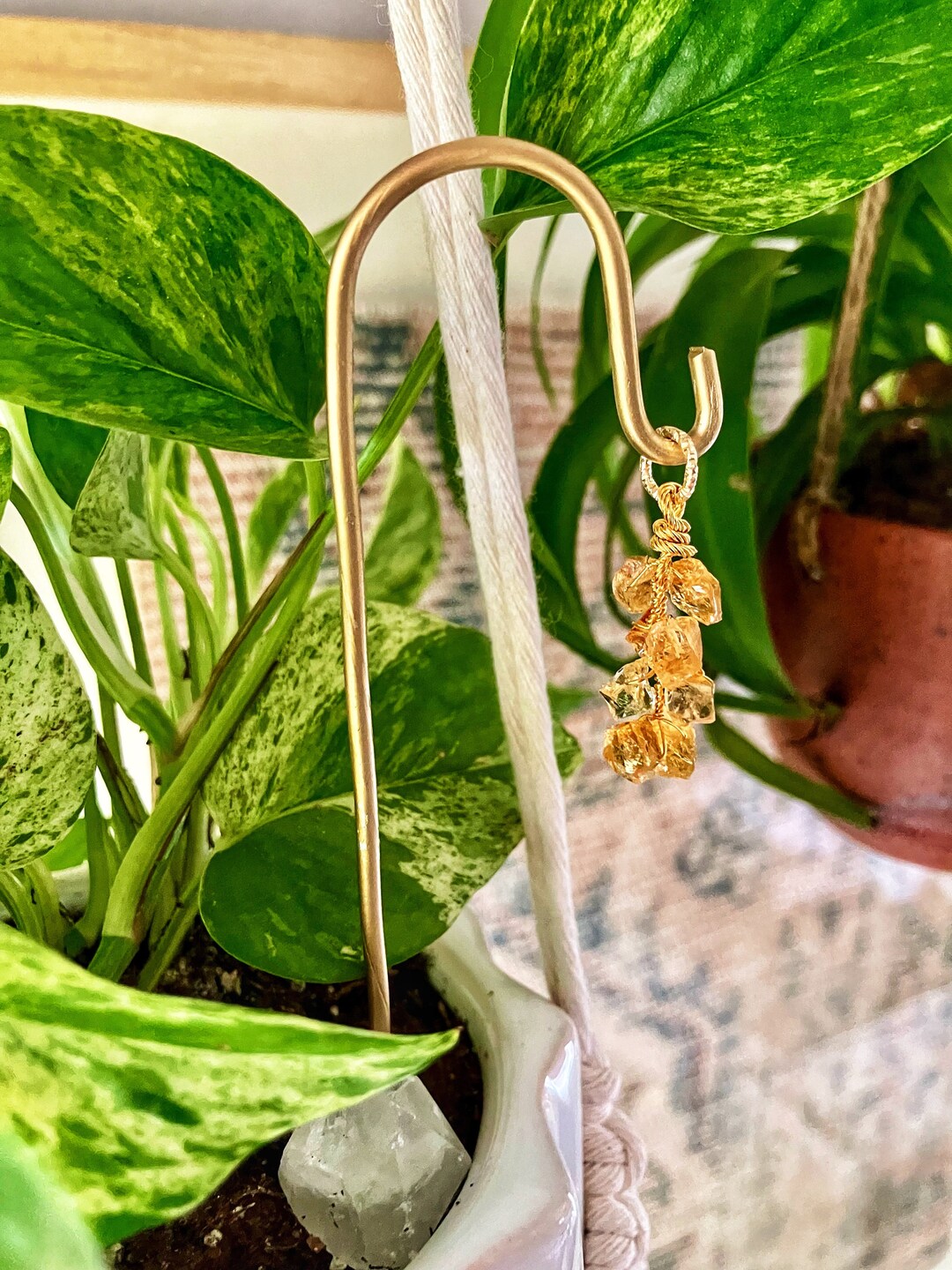 Wire Wrapped Citrine Plant Stake, House Plant Decor, Wire Plant Stake ...