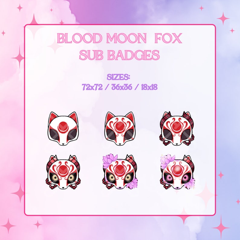 Blood Moon Kitsune Mask Sub Badges | Fox | Twitch/youtube/discord | Bit ...