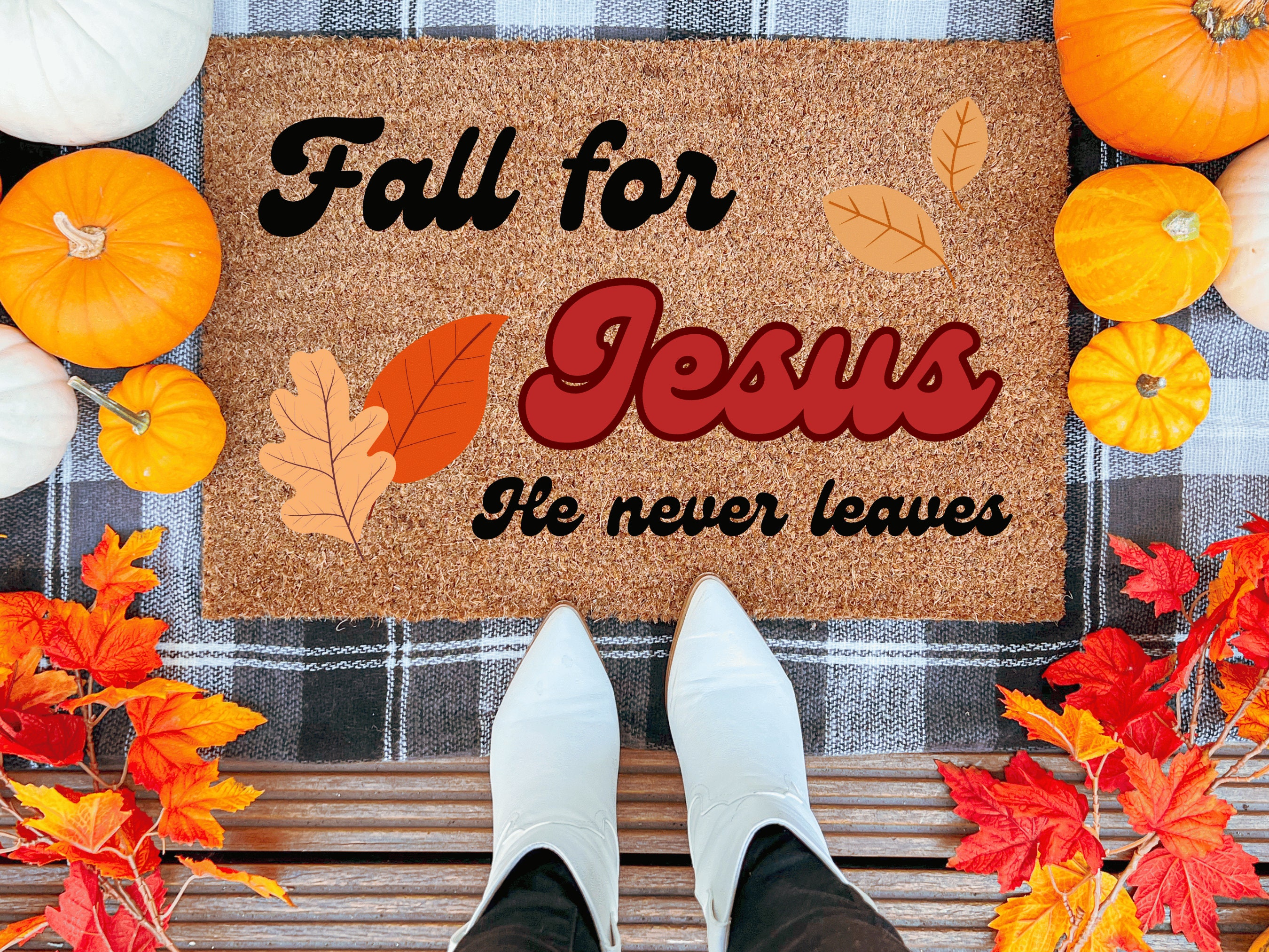 Retro Fall for Jesus Welcome Mat, Cute Christian Fall Doormat, Fall for ...