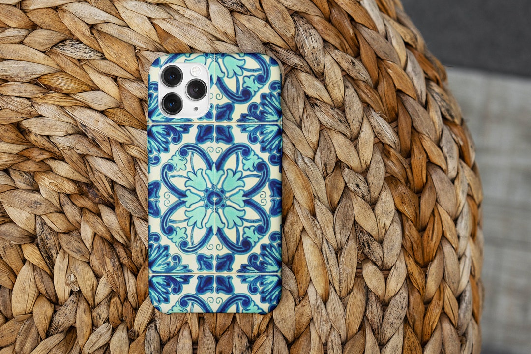 Ceramic Blue Tile Mediterranean Design Phone Case for iPhone 16 15 14 ...